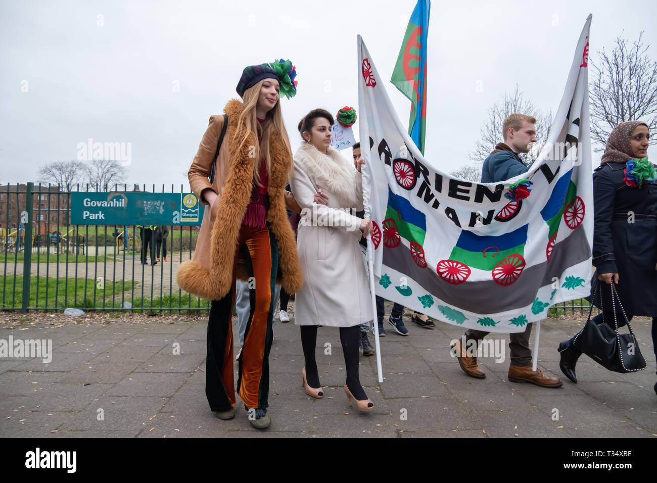 Glasgow, Scotland, UK. 6th April, 2019: Marchers gather at the start of ...