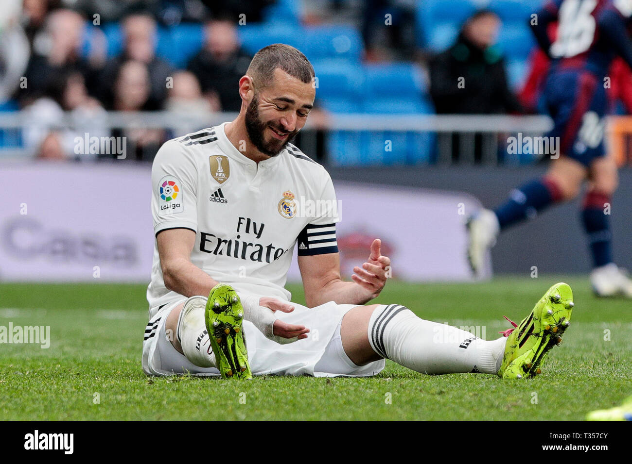 Madrid, Spain. 06th Apr, 2019. Real Madrid's Karim Benzema during La ...