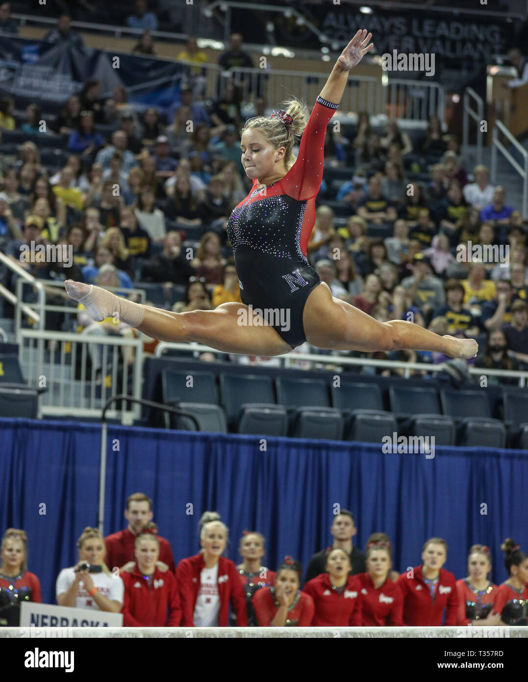 Ann Arbor, MI, USA. 6th Apr, 2019. Nebraska's Sierra Hassel performs on ...