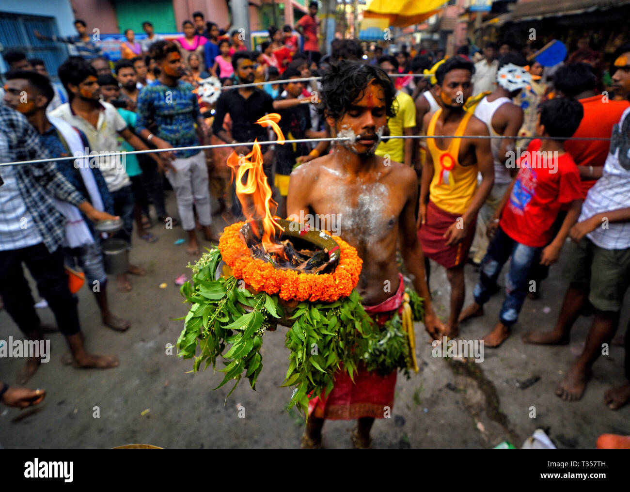Bandel, India. 06th Apr, 2019. Hindu devotee seen performing with a ...