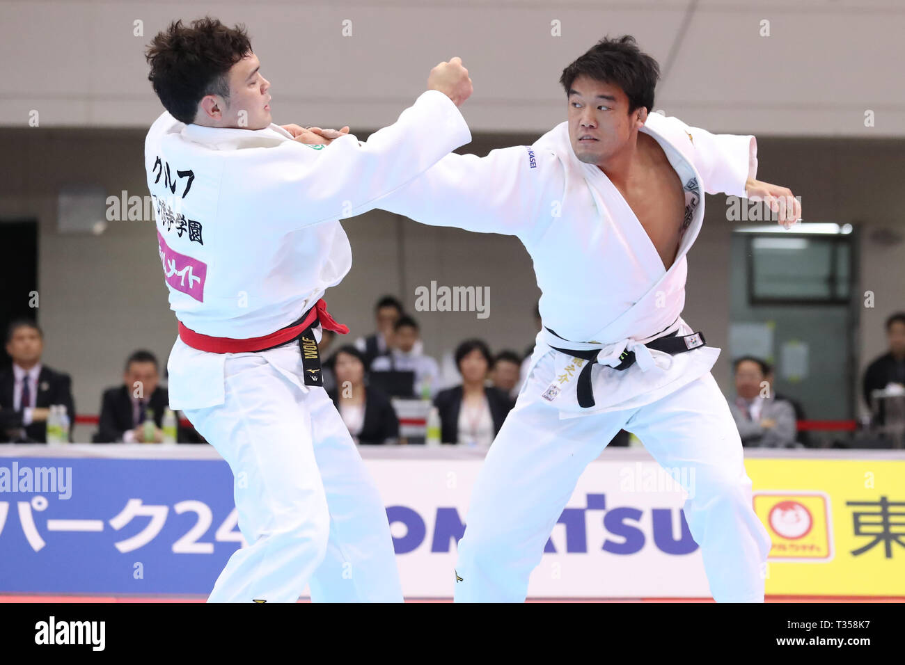 Fukuoka, Japan. 6th Apr, 2019. (L to R) Aaron Wolf, ? Ryunosuke Haga Judo : All Japan Selected ...