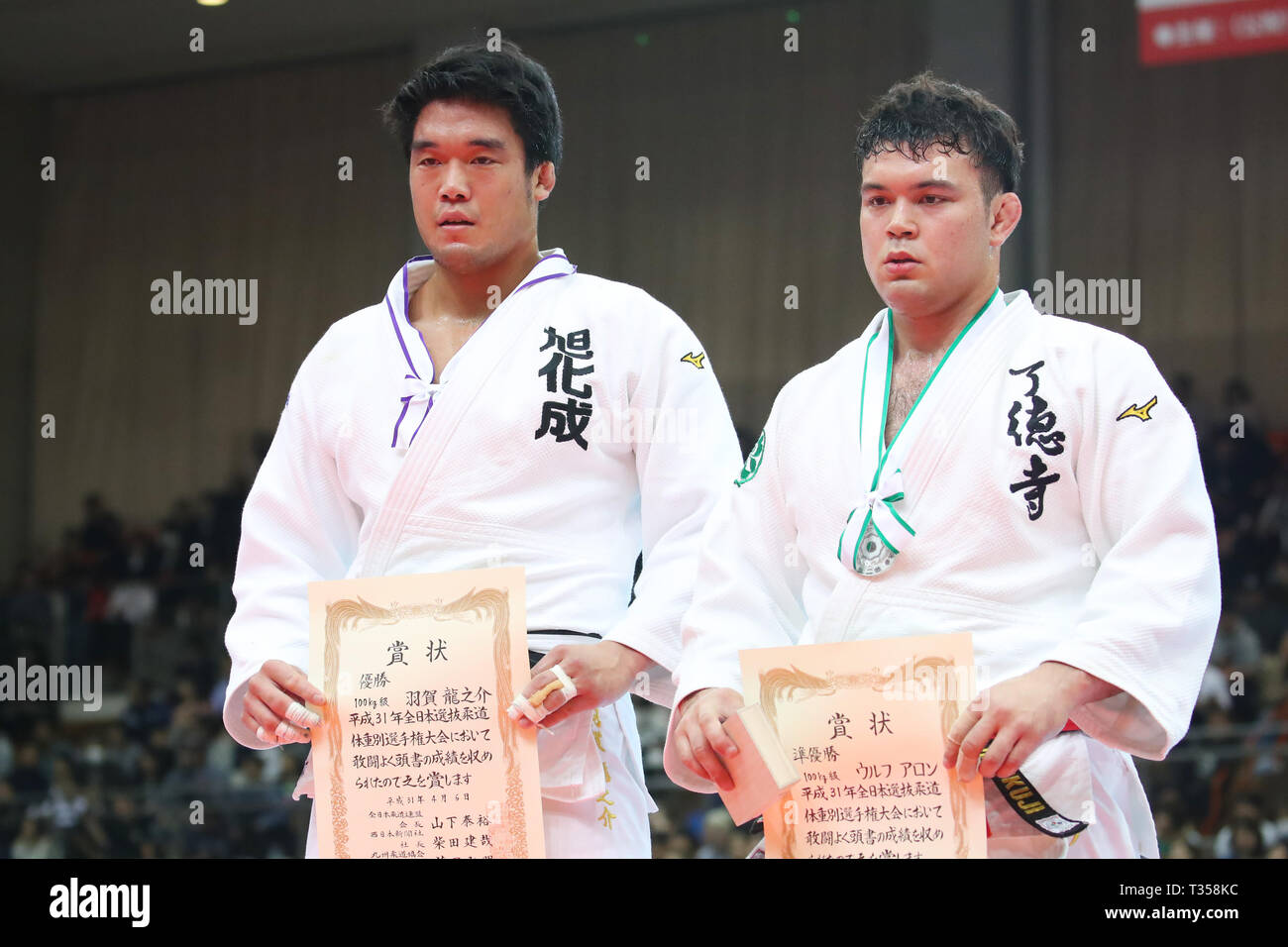 Fukuoka, Japan. 6th Apr, 2019. (L to R) Ryunosuke Haga, Aaron Wolf Judo : All Japan Selected ...
