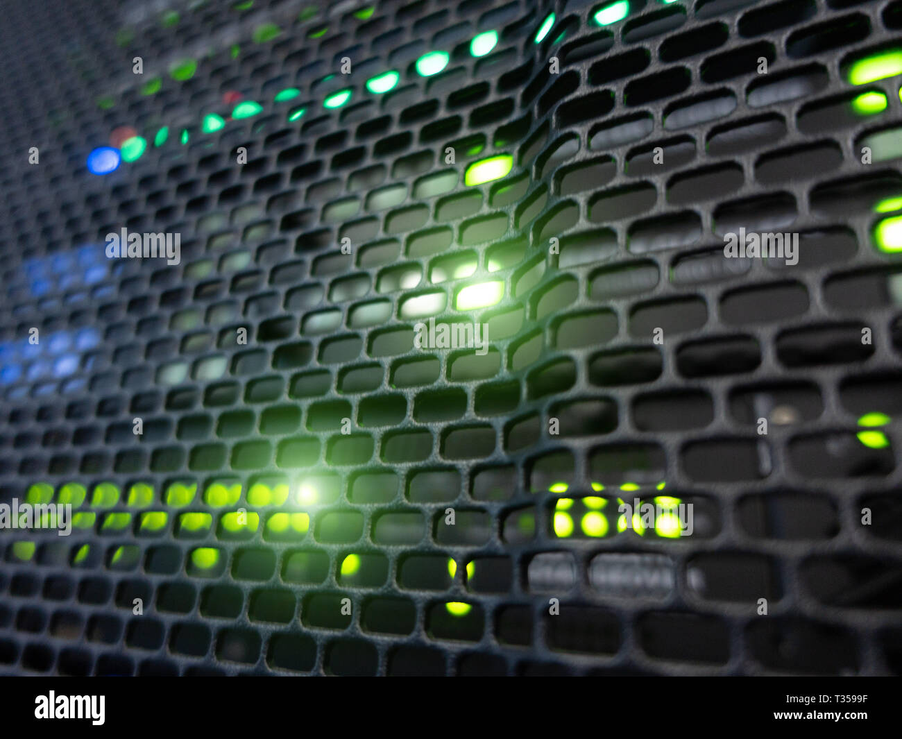 Panel modern servers in the data center. Supercomuter telecommunication ...