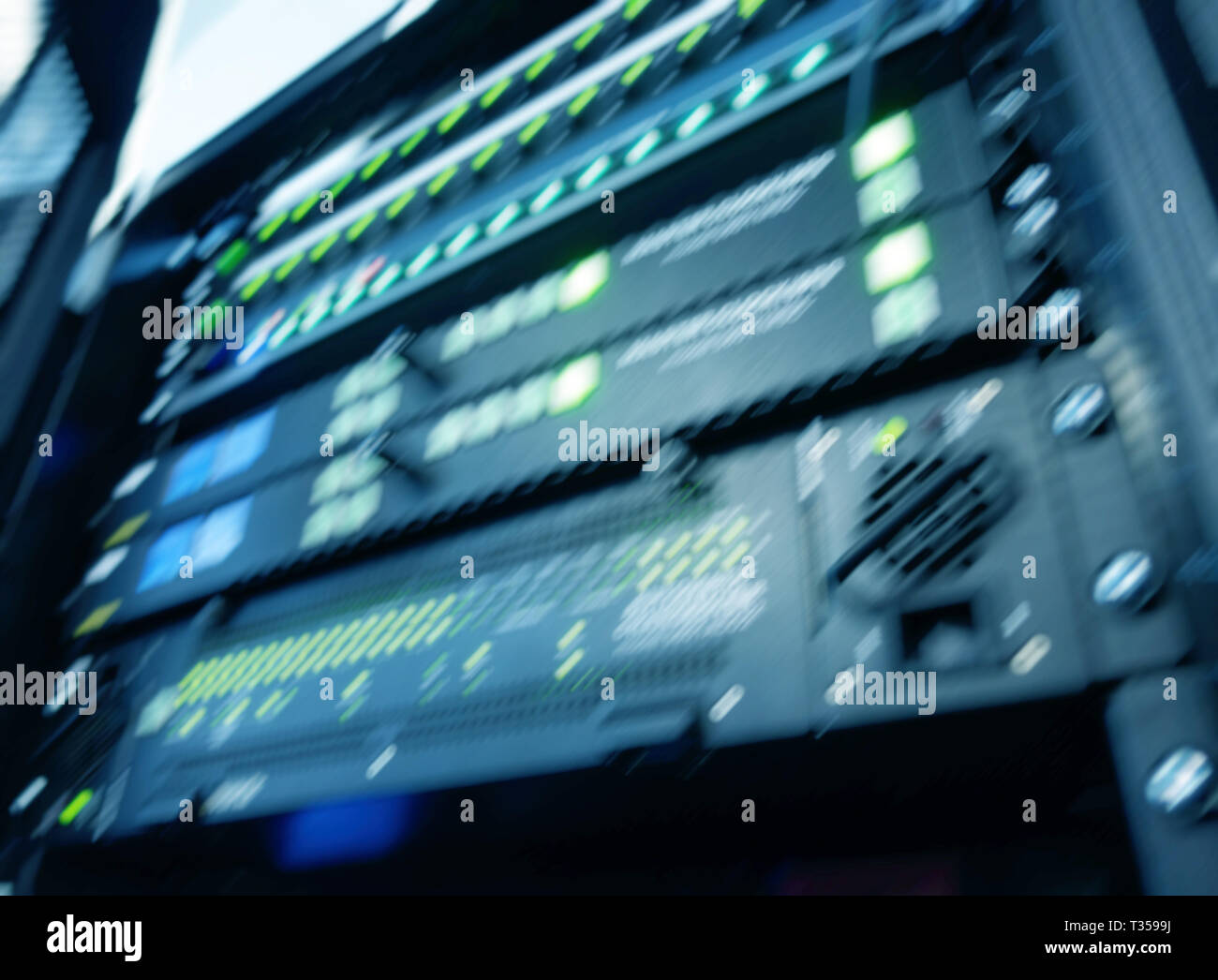 Blurred Panel modern servers in the data center. Supercomuter ...