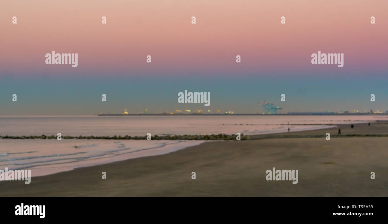 blurry background of the belgian coast of Blankenberge, Belgium ...