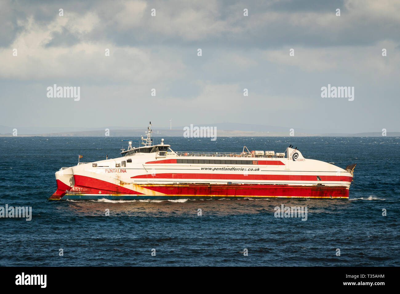 Pentland Ferries' catamaran ferry "Pentalina" arriving from Orkney to ...