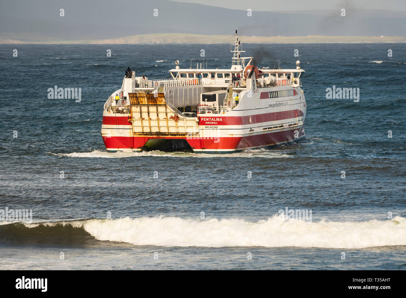 Pentland Ferries' catamaran ferry "Pentalina" arriving from Orkney to ...