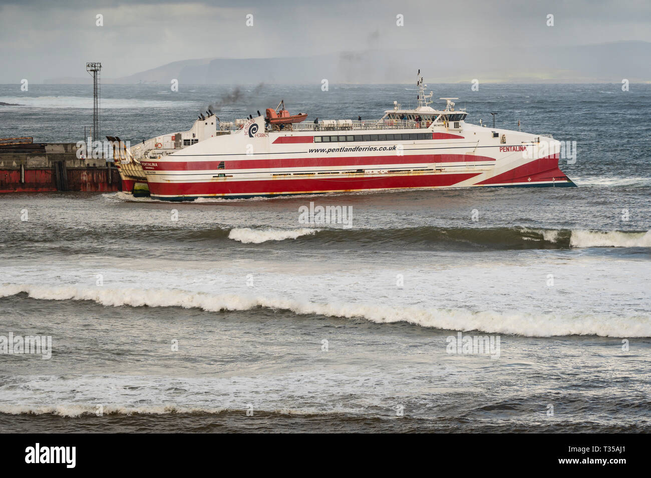 Pentland Ferries' catamaran ferry "Pentalina" arriving from Orkney to ...