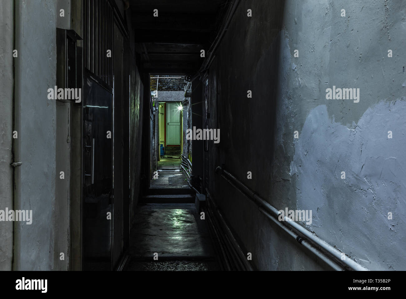 Detail of the narrow alleys of the walled village of Tsang Tai Uk (also ...