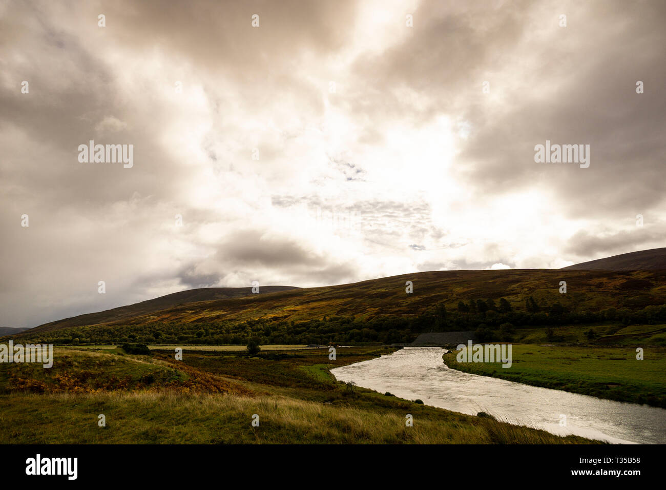 Valley of River Helmsdale on an overcast day in Sutherland, Scotland ...