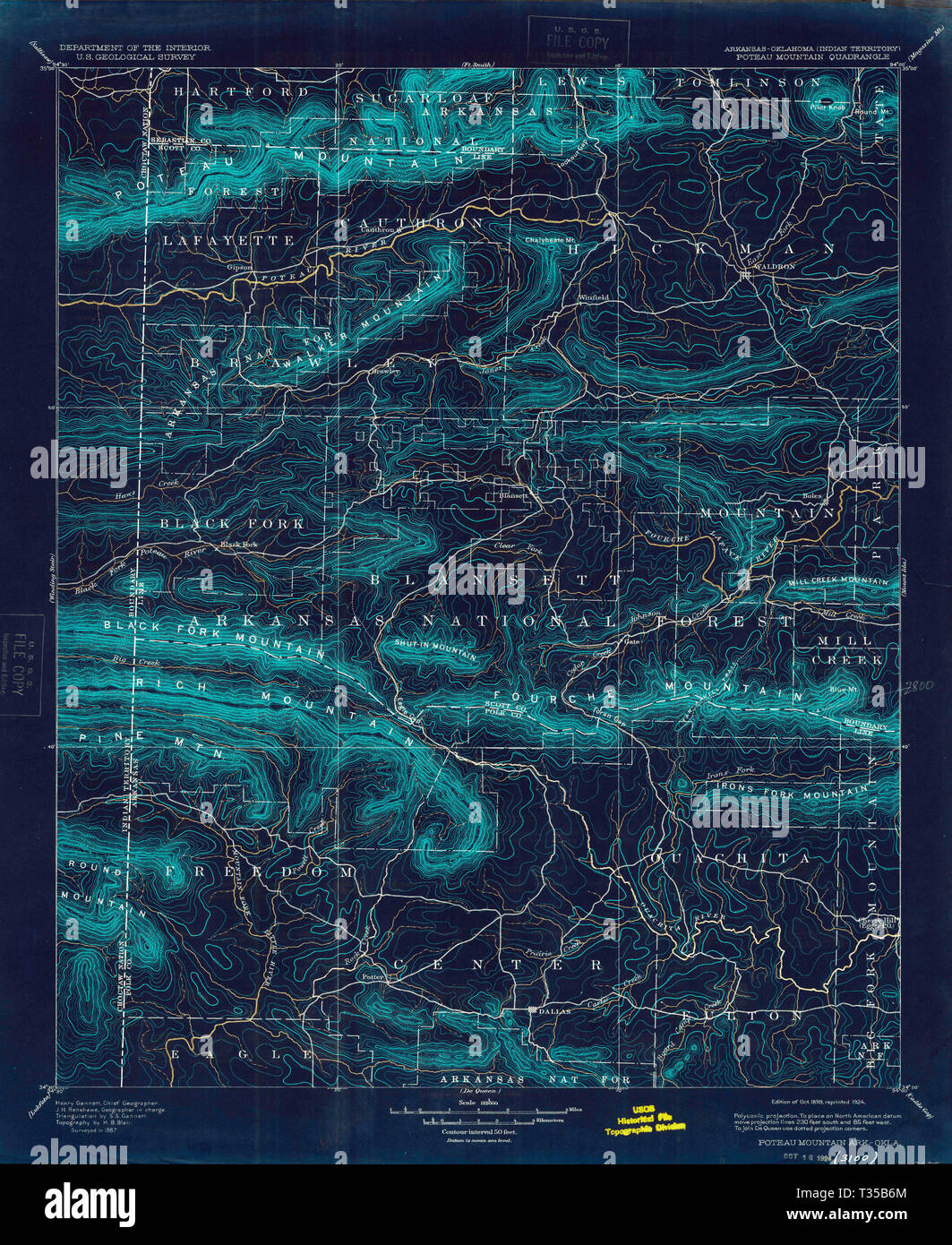 USGS TOPO Map Arkansas AR Poteau Mountain 260560 1899 125000 Inverted ...
