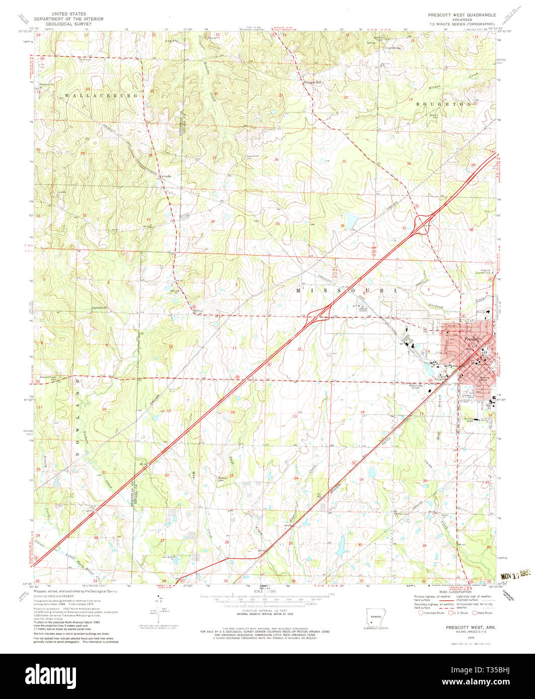 USGS TOPO Map Arkansas AR Prescott West 259455 1970 24000 Restoration ...