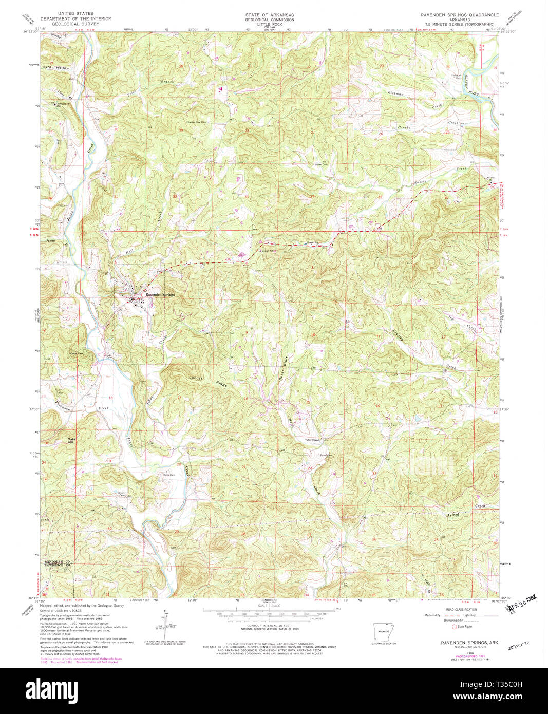 USGS TOPO Map Arkansas AR Ravenden Springs 259471 1966 24000 ...