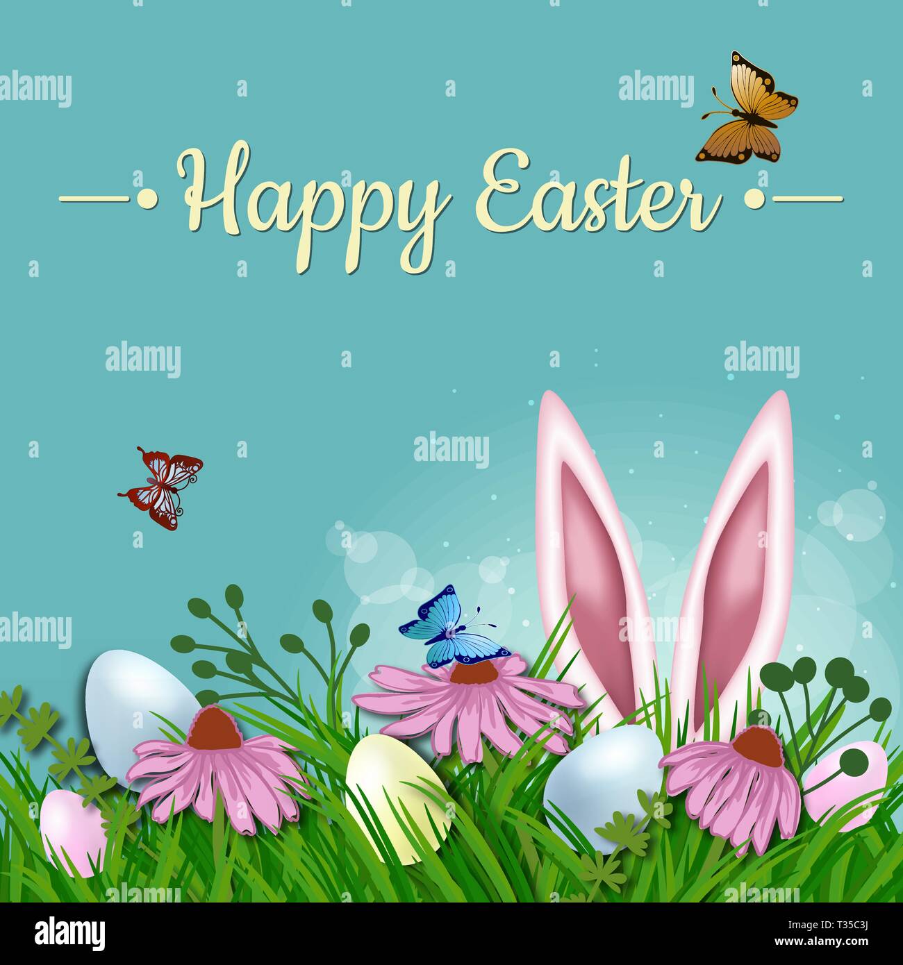 Vector vintage, realistic background for Easter. Template. Rabbit ears ...