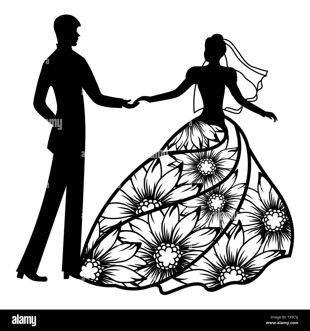 Vector illustration. Template with With the groom and the bride ...