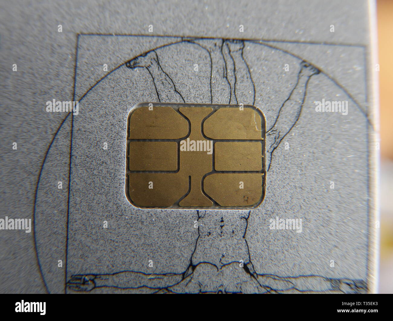 Closeup view (macro) of chip on a health insurance card used for saving ...
