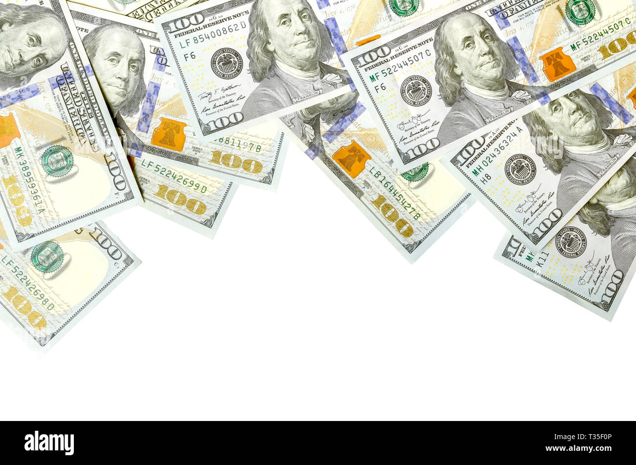 A border of American money isolated on white with copy space. Money ...