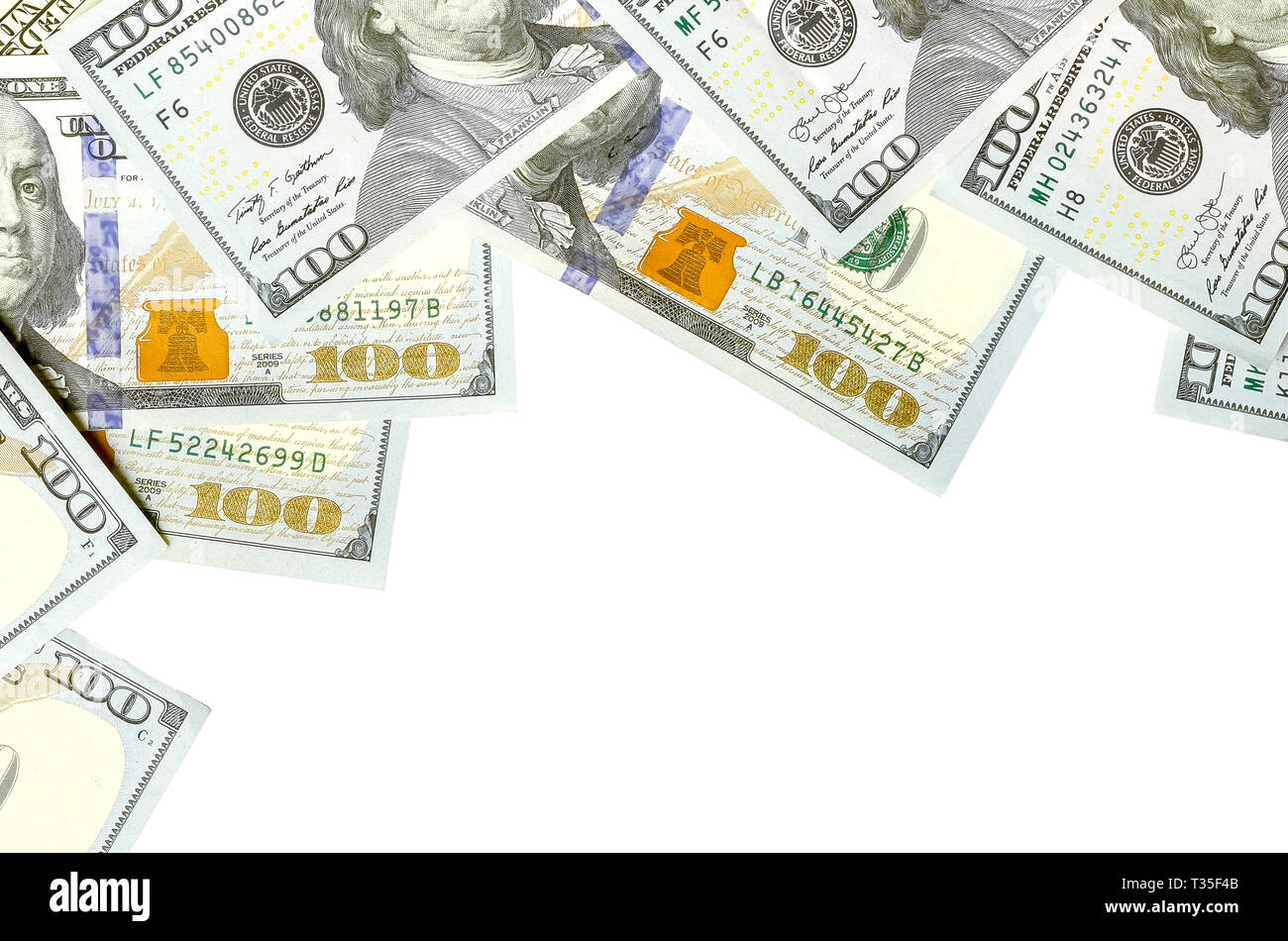 A border of American money isolated on white with copy space. Money ...