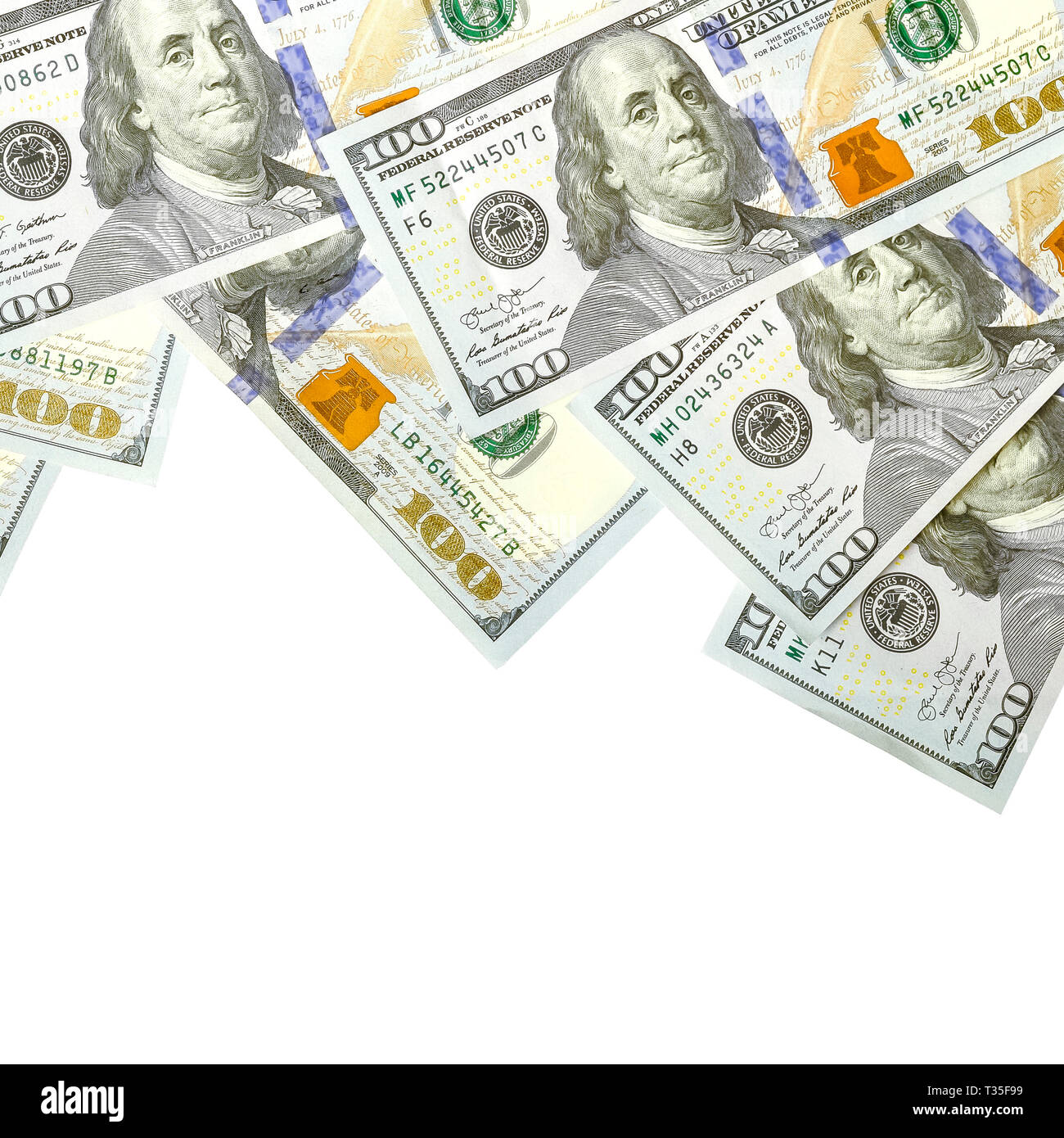 A border of American money isolated on white with copy space. Money ...