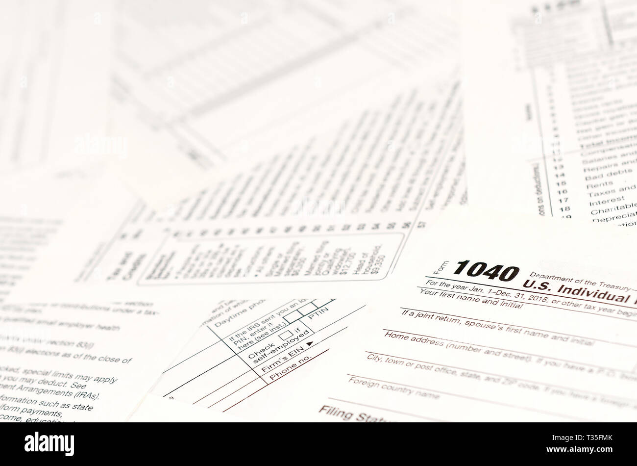 Blank income tax forms. American 1040 Individual Income Tax return form ...