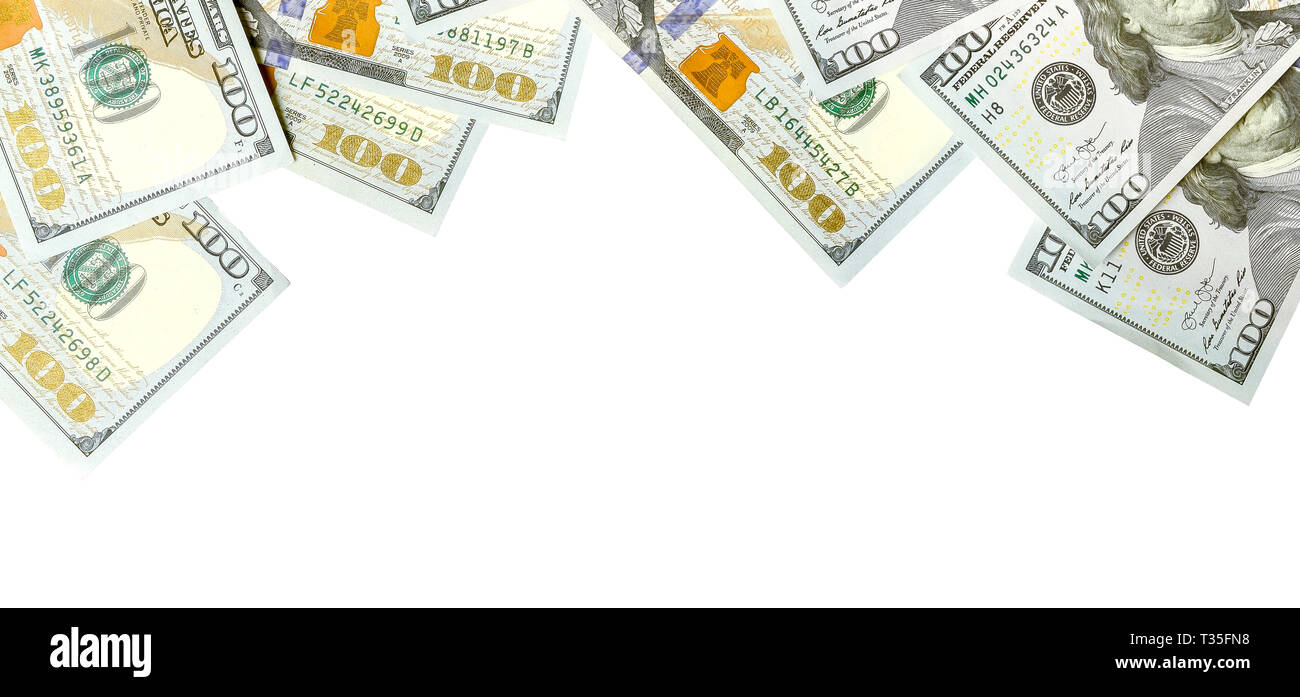 A border of American money isolated on white with copy space. Money ...