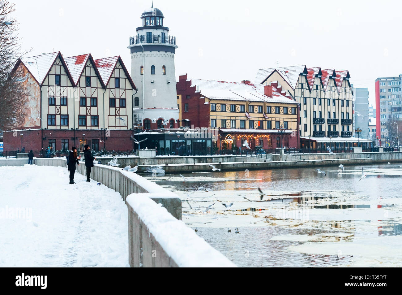 district fishing village in Kaliningrad, winter cityscape, Kaliningrad ...