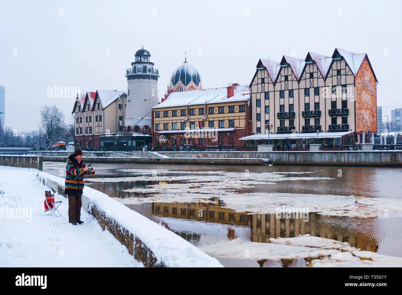 district fishing village in Kaliningrad, winter cityscape, Kaliningrad ...