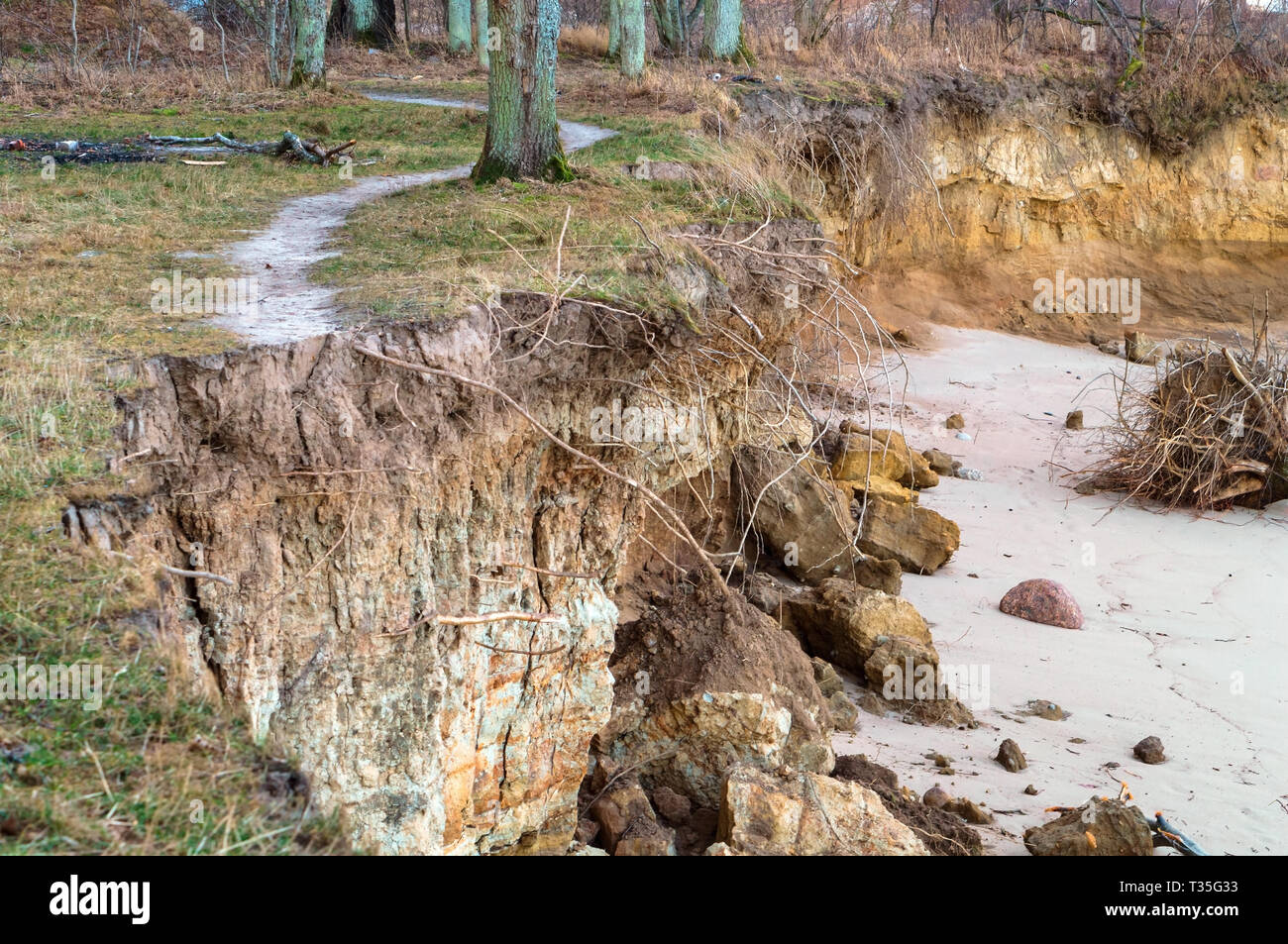 the destruction of the sea coast, the collapse of the soil after a ...