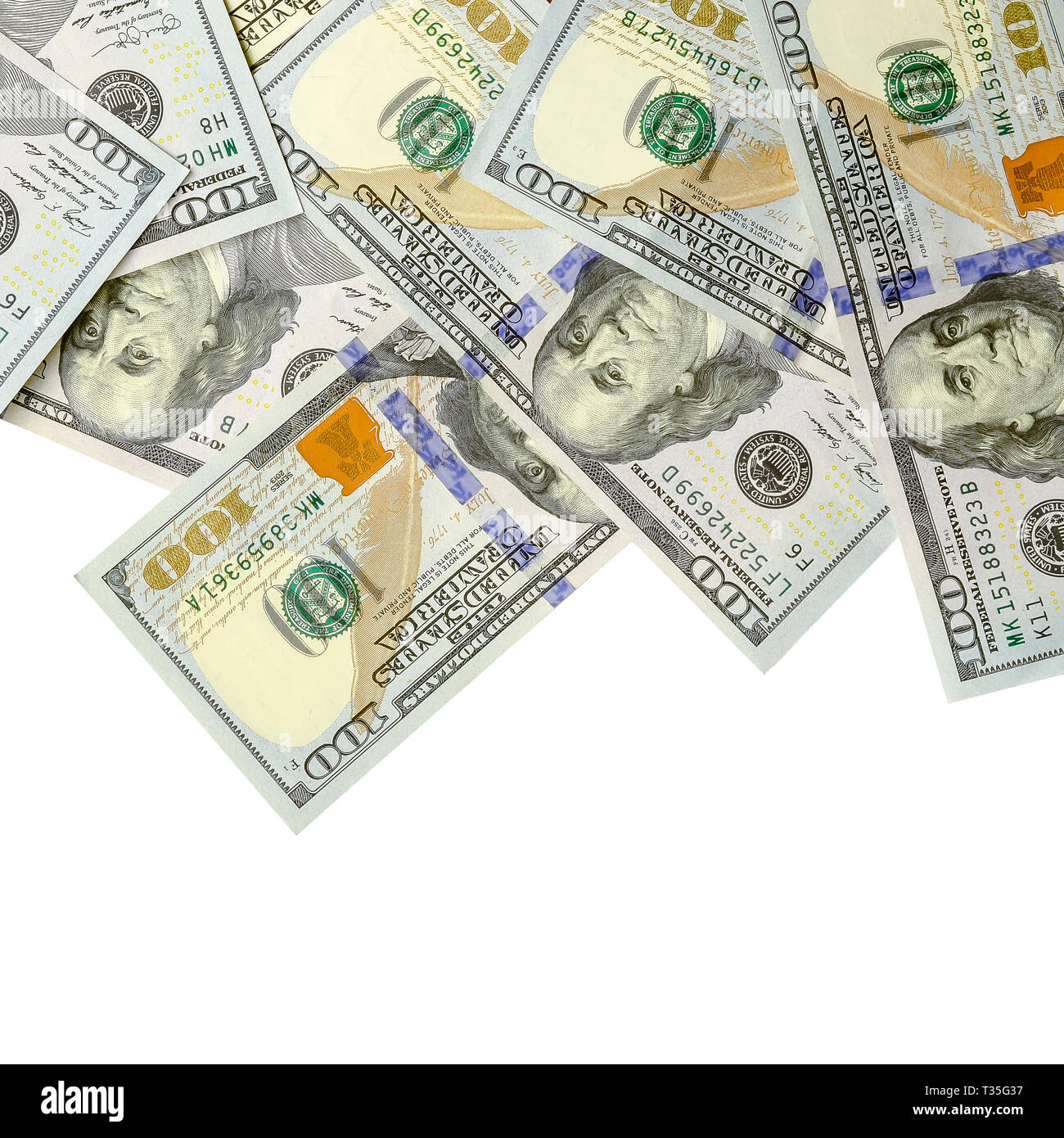 A border of American money isolated on white with copy space. Money ...
