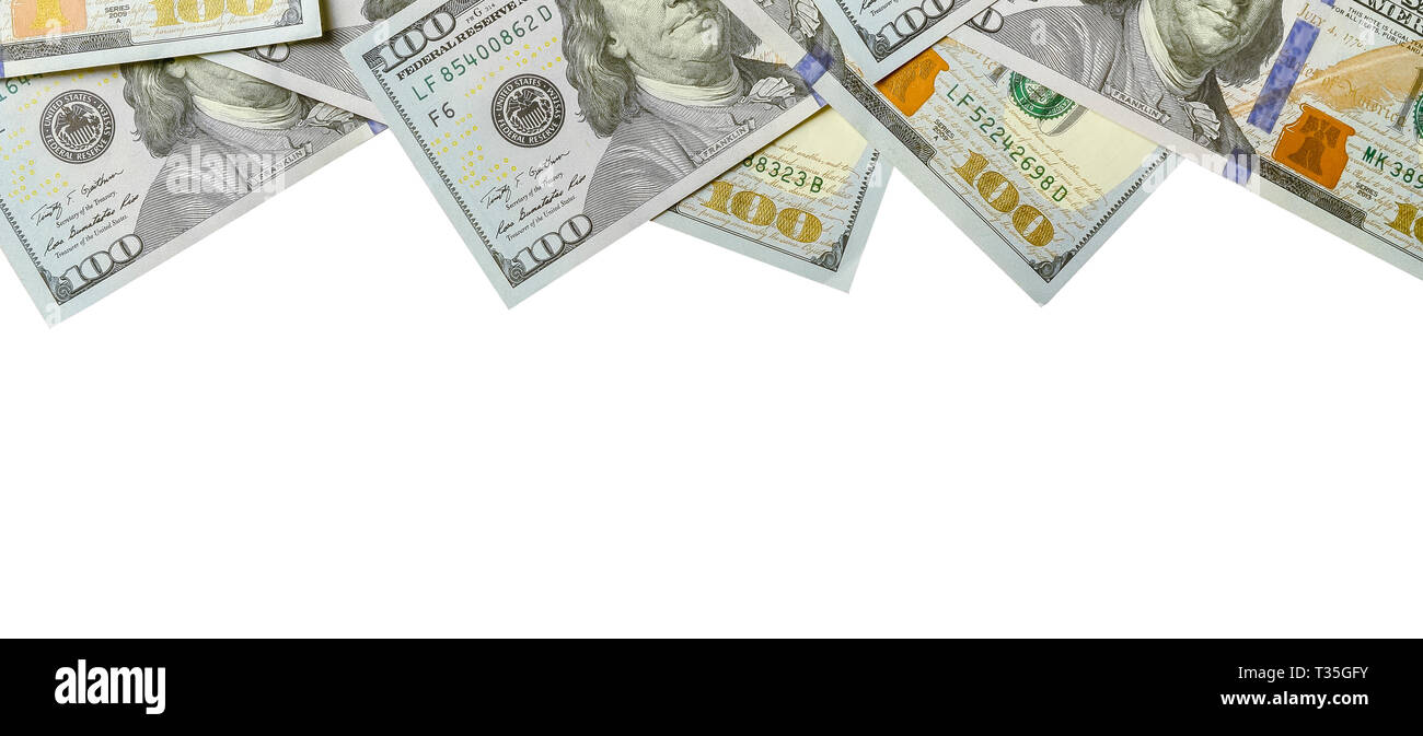 A border of American money isolated on white with copy space. Money ...
