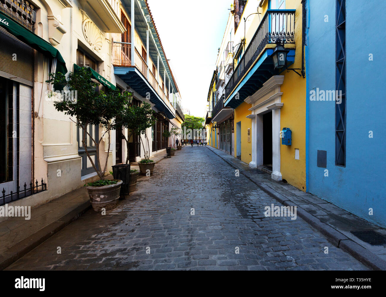 Colorful building line the brick street of Havana, Cuba Stock Photo - Alamy