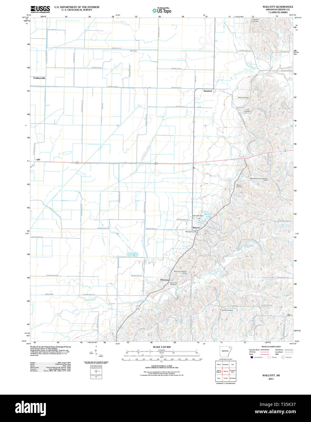 USGS TOPO Map Arkansas AR Walcott 20110803 TM Restoration Stock Photo ...