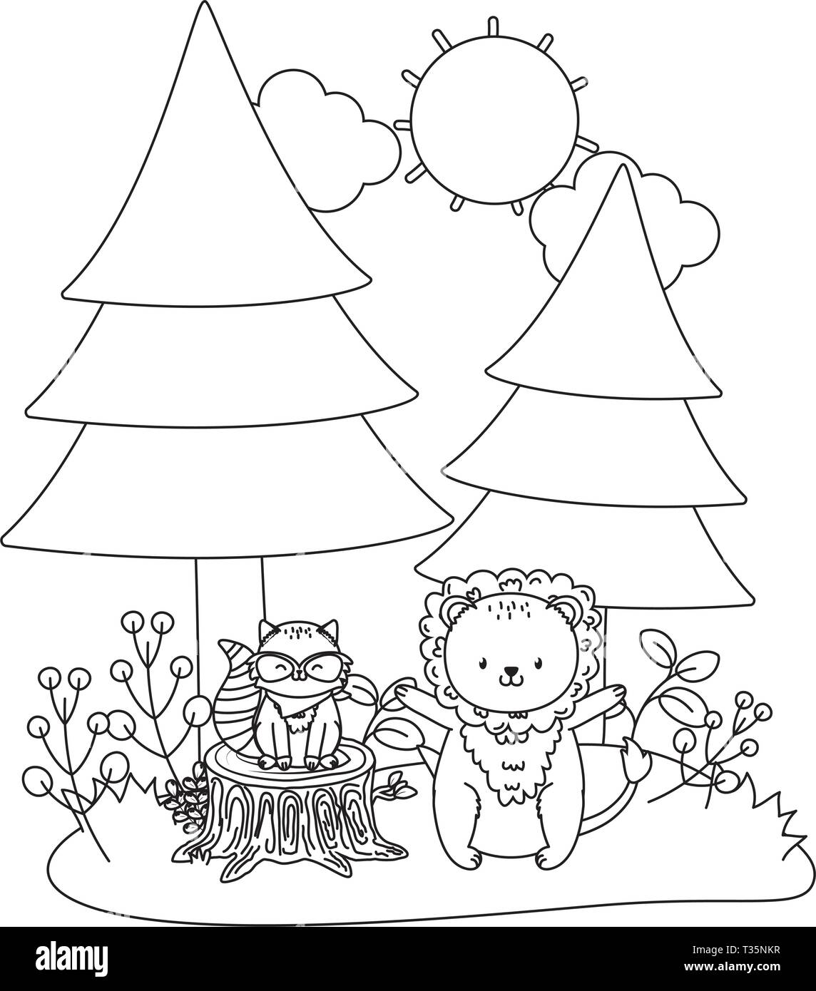 cute littles animals at nature environment cartoon vector illustration ...