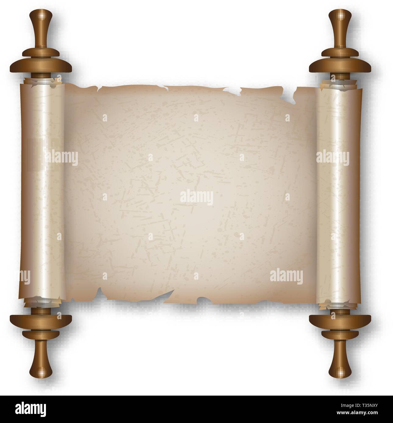 Ancient paper scroll with wooden handles and shadow. vector ...