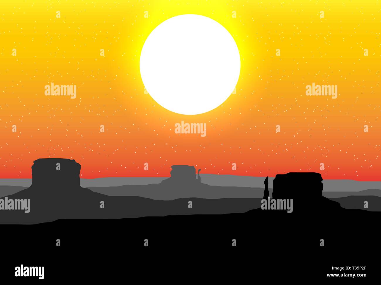 Monument Valley Arizona, Silhouette of the rocks, red sunset sky ...