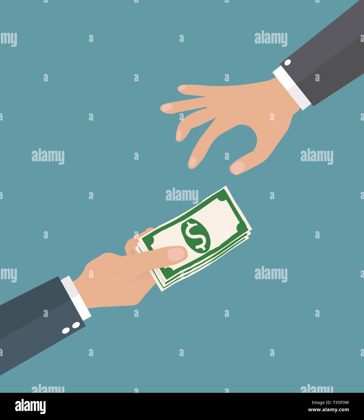 Two cartoon businessman hands, giving money. vector illustration in ...