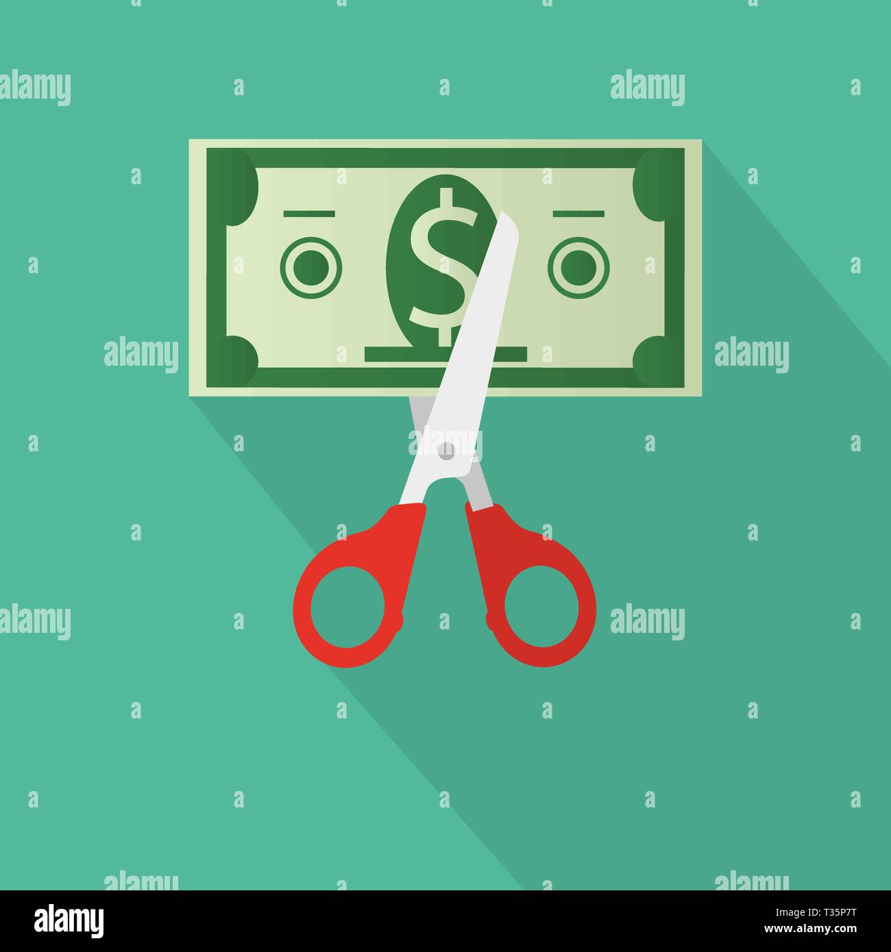 Scissors cutting money bill. vector illustration in flat design on ...