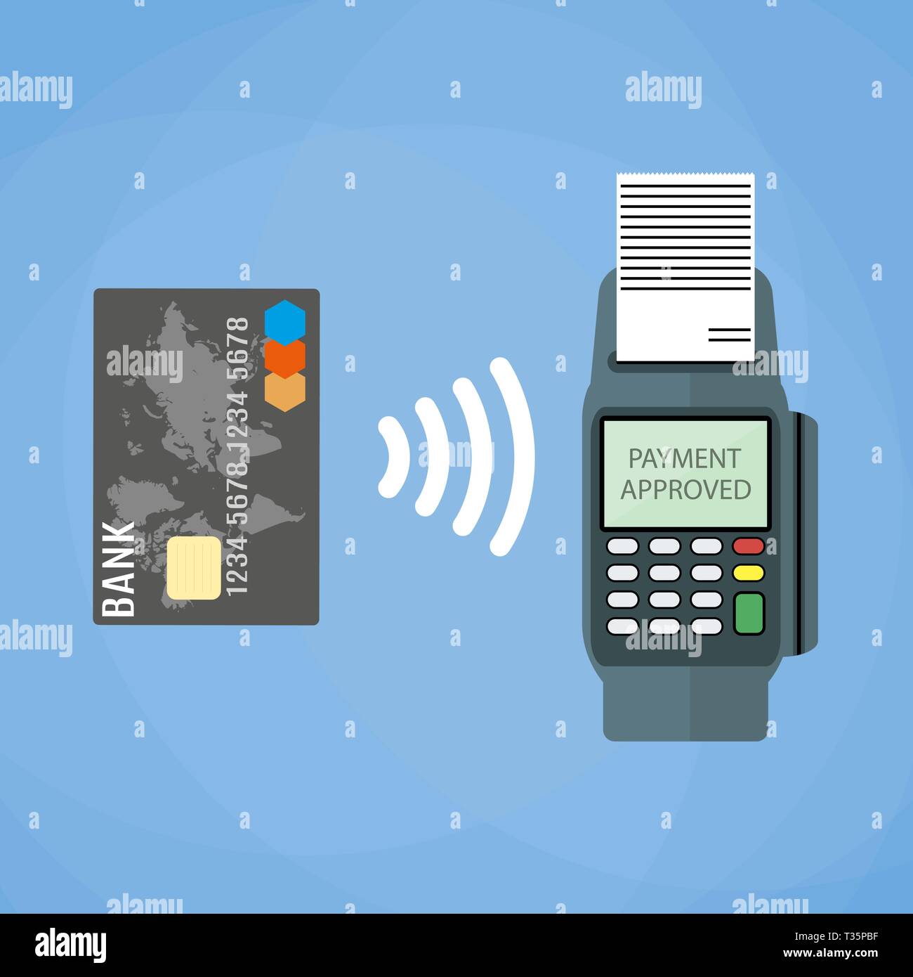 Pos terminal confirms the payment by debit credit card. Vector ...
