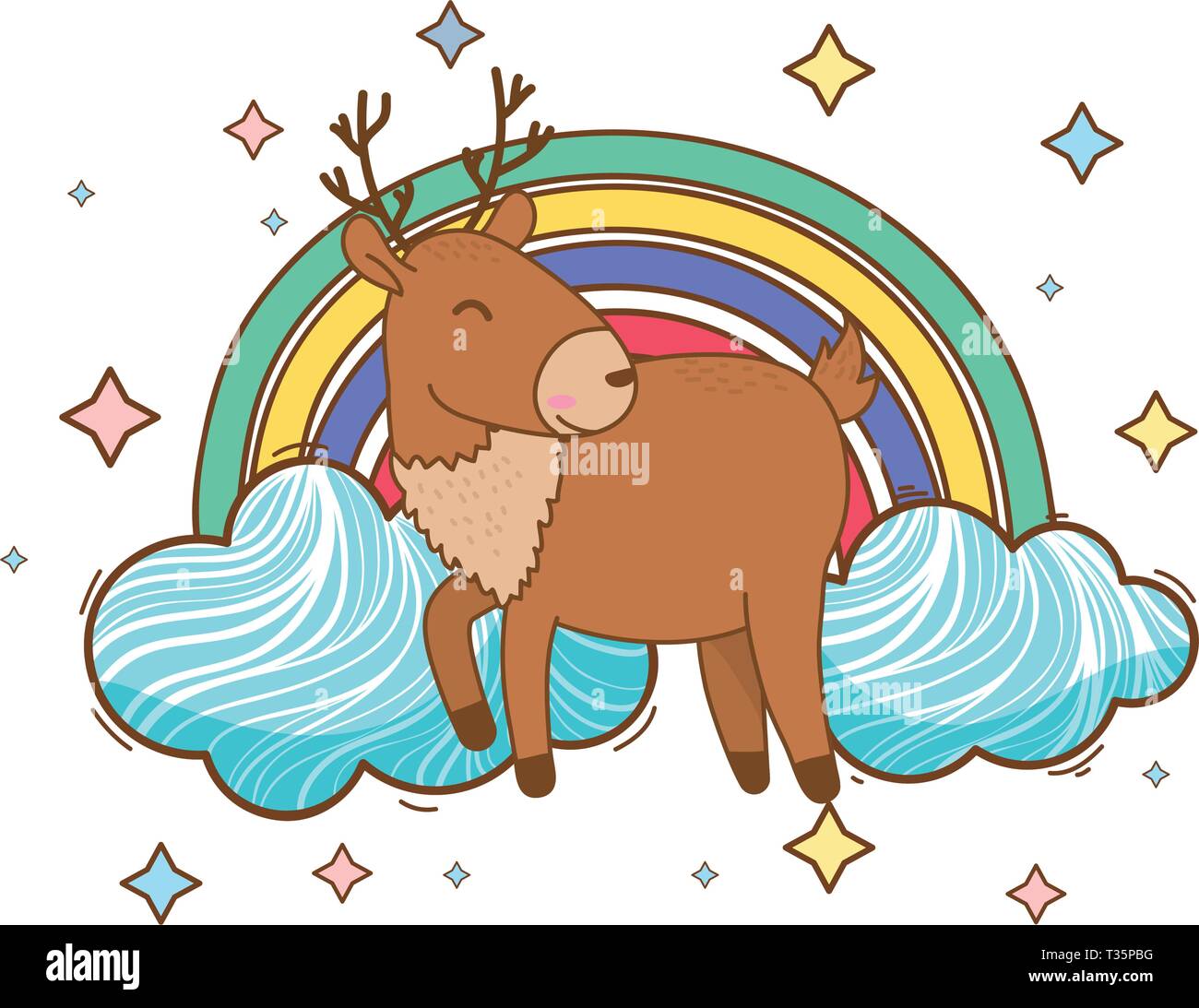 cute little animal deer in front rainbow cartoon vector illustration ...