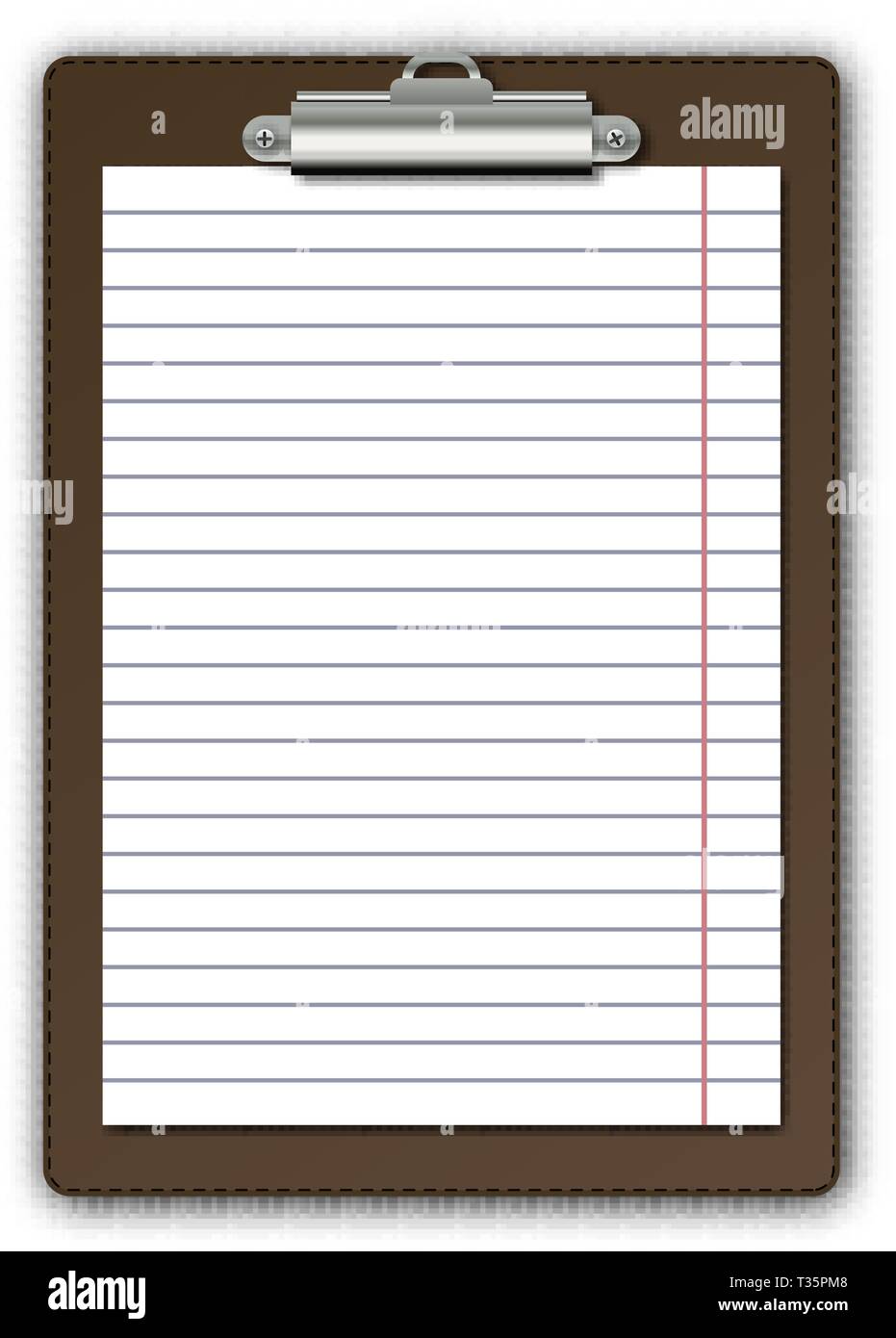 Realistic brown leather tablet with paper with shadow isolated on white ...