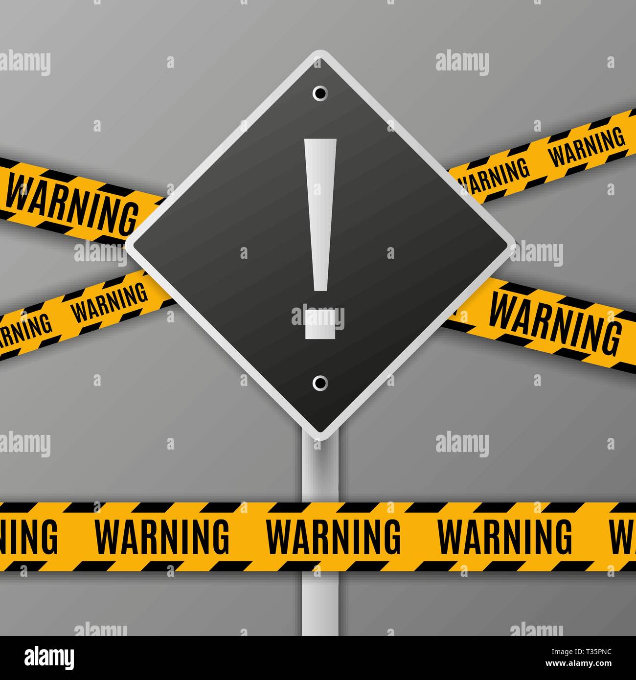 Black and yellow caution striped tapes with yellow hazard warning ...
