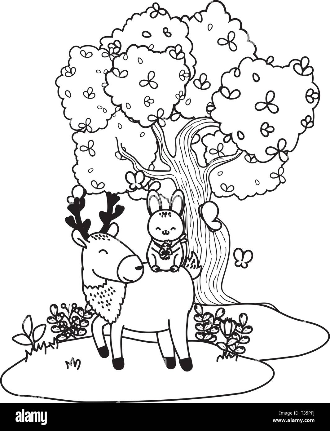 cute littles animals at nature environment cartoon vector illustration ...
