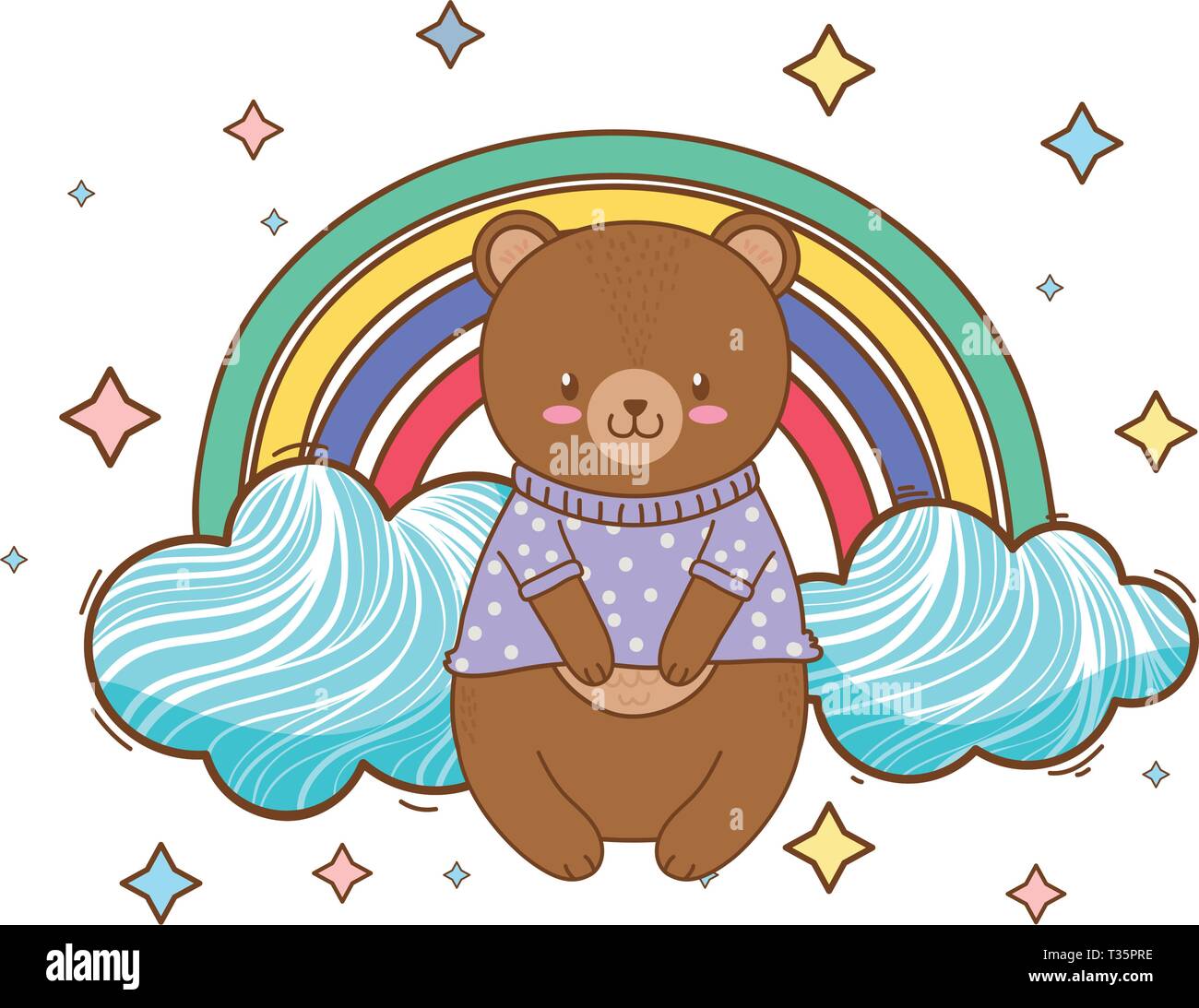 cute little animal bear teddy in front rainbow cartoon vector ...