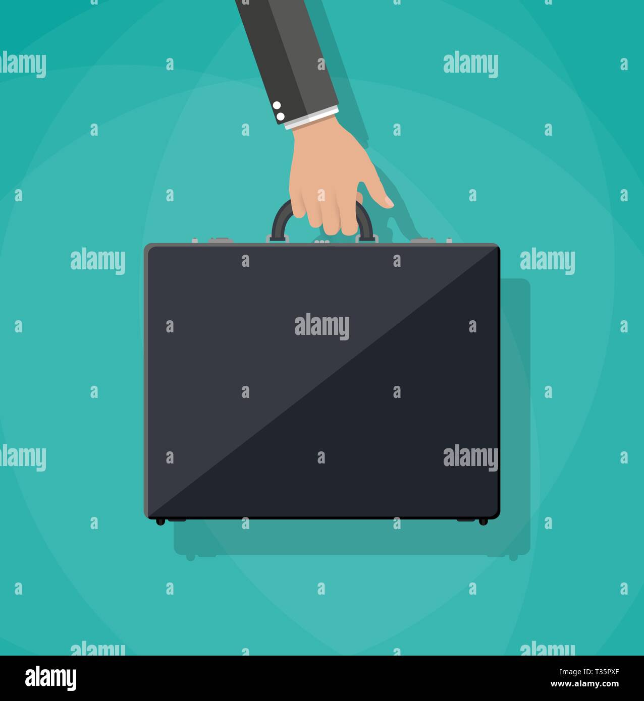 cartoon businessman hand holding black briefcase. vector illustration ...