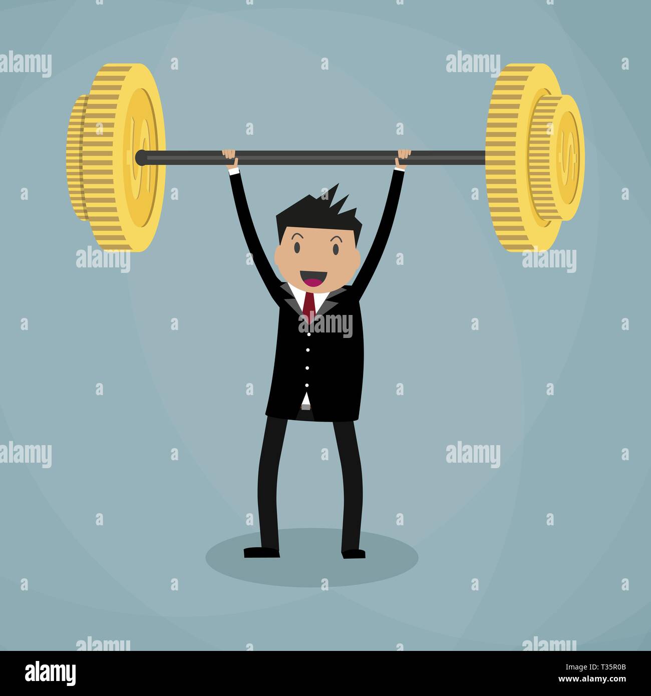 Business executive power lifting barbell made of golden coin. business ...