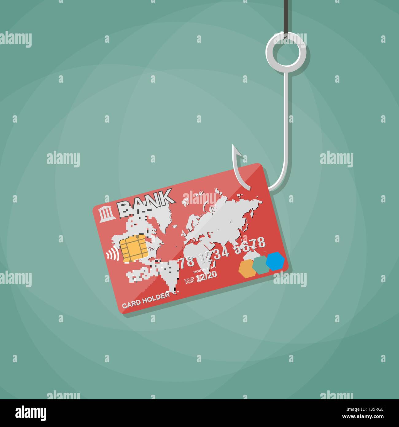 credit or debit plastic bank card on fishing hook,anti fraud, internet ...