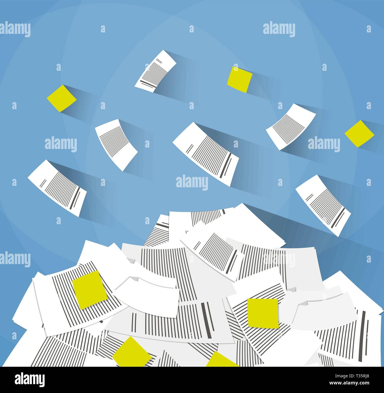 pile of office papers on floor. Stress at work, busy time. Vector ...