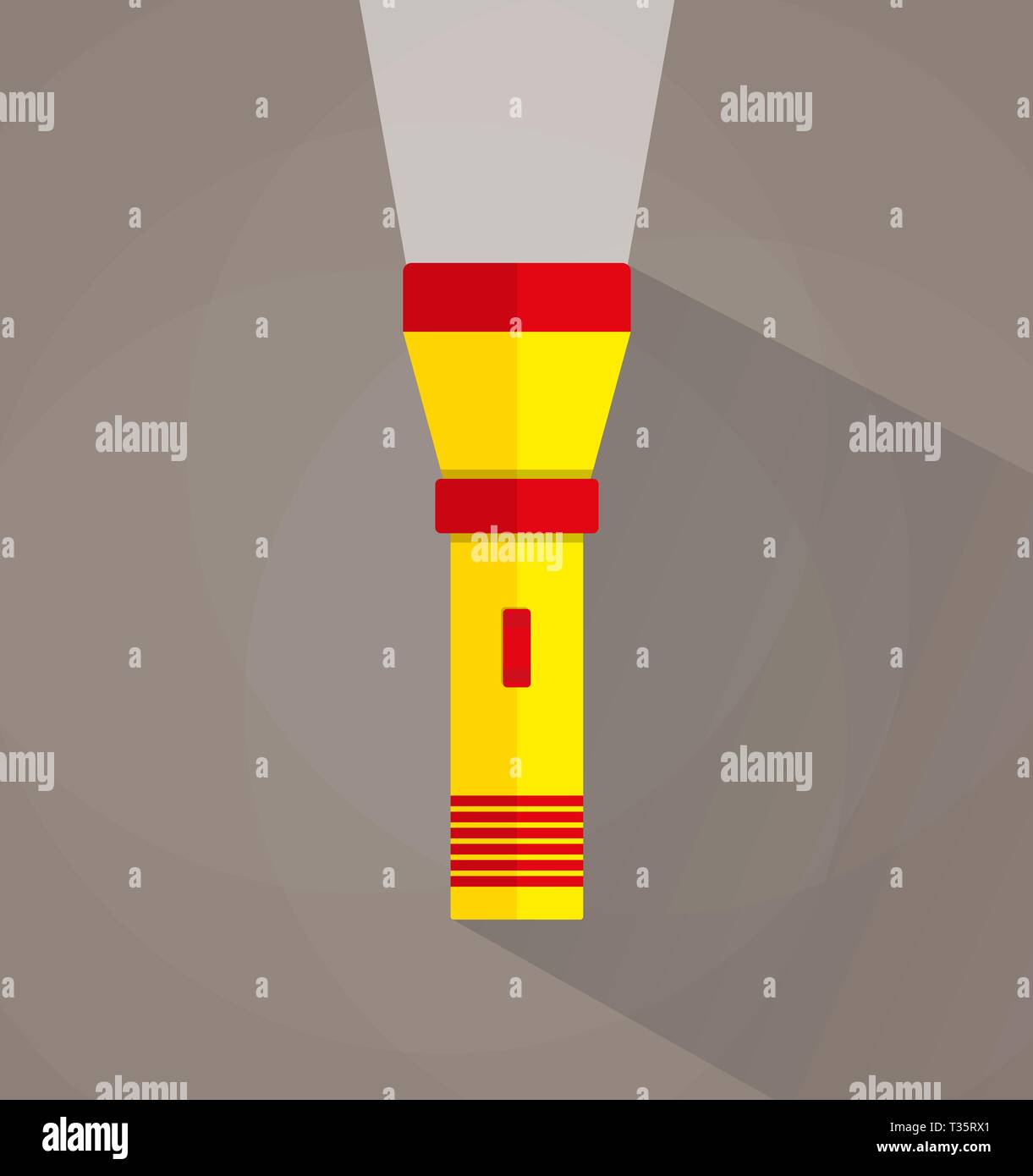 Icon of yellow flashlight with light and long shadow. vector ...