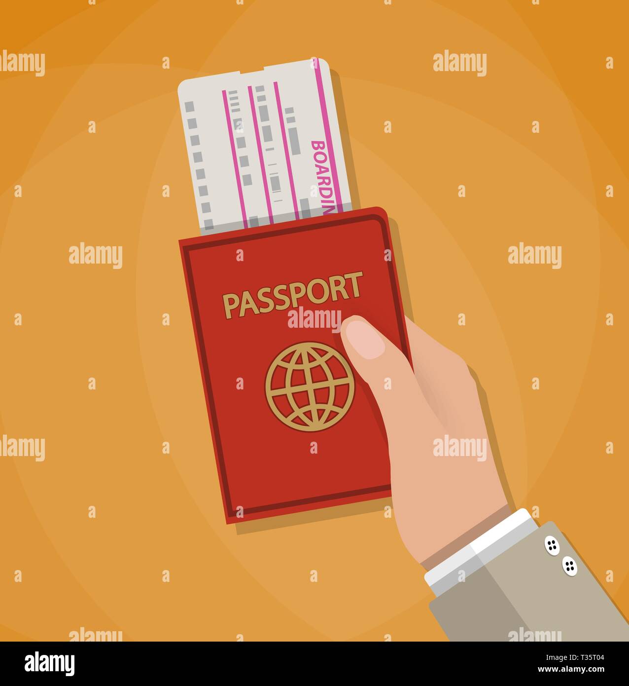 Hand Holding Boarding Pass And Passport Travel Concept Vector