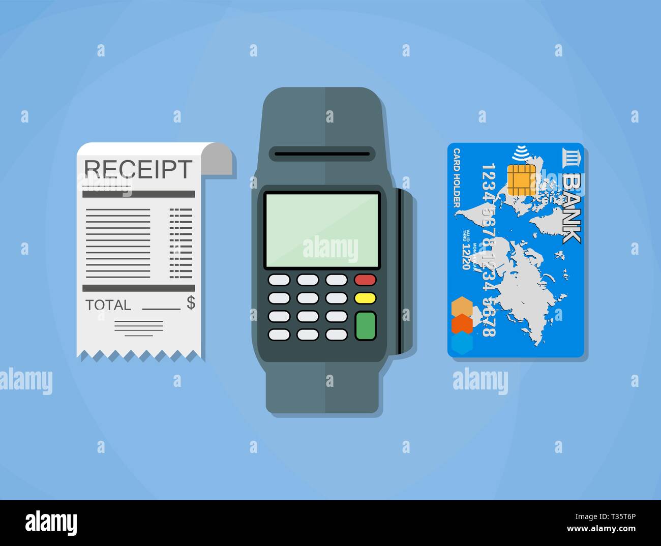 pos terminal, paper receipt and debit credit bank card. cashless ...
